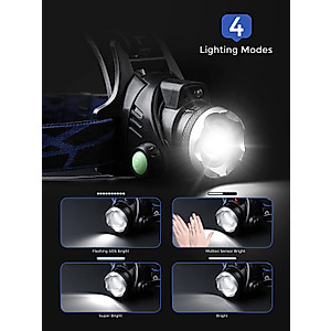 Rechargeable Headlamp,1500 Lumen High Bright Zoom LED Head Lamp,Large Battery-Powered Waterproof Headband Lamp with 4 Modes and Adjustable Headband Perfect For Outdoor Camping,Running,Cycling,Climbing