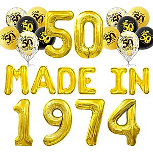 50th Black Gold Birthday Decorations for Men Women Gold Made in 1974 Foil Balloons Banner and 16 Pcs Happy 50th Birthday Latex Balloons 50th Years Old Party Supplies
