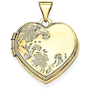 IceCarats 14K Yellow Gold Heart Love Shaped Flower Locket Necklace Charm Pendant 23mm x 18mm Only