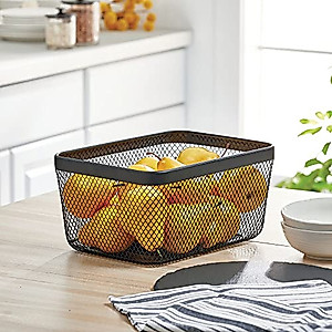 mDesign Steel Food Storage Organizer Bin Mesh Basket, Space Saving for Kitchen Cabinets, Countertop, Pantry, Fridge, Freezer Organization, Canned Food, Sugar, Flour, Meshi Collection - 4 Pack - Black