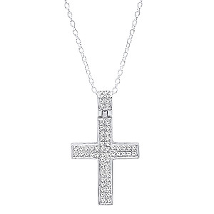 Dazzlingrock Collection 0.35 Carat (ctw) Round White Diamond Filigree Grooved Cross Pendant with 18 inch Silver Chain for Women in 925 Sterling Silver