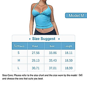 DREAM SLIM Women's Tie Back Halter Crop Top Sexy Deep V Neck Sleeveless Tie Back Camisole Casual Workout Tank Tops (Blue, S)