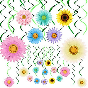 42 Pieces Sun Flowers Hanging Swirl Decorations Sunflower Ceiling Hanging Decor Back to School Decor Sunflower Spring Party Decor for Classroom Blackboard Decor