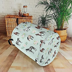 Floral Horse Pattern Laundry Basket Laundry Hamper Collapsible Storage Bin Oxford Fabric Clothes Baskets Nursery Hamper For Home,Office,Dorm,Gift Basket