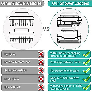 WWMMJA Shower Caddy Bathroom Organizer with Soap Holder Rustproof Shower Caddy Basket Shelf Hooks No Drilling Adhesive Wall Mounted Bathroom Storage Shampoo Holder Organizer, 2 Pack Black