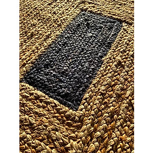 Durrie India Hand Woven Jute Braided Rug 6' x 4' Natural Box Pattern Farmhouse Accent Rugs for Living Room, Kitchen, Bedroom Area Rug (72x48 Inches)