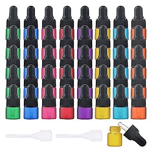 Enslz 40 Pack 1ml Color Frosted Glass Dropper Bottles Mix color Sample Vial with Glass Pipette Dropper for Eye Dropper Essential Oil Bottle,Perfume Aromatherapy Cosmetic Container