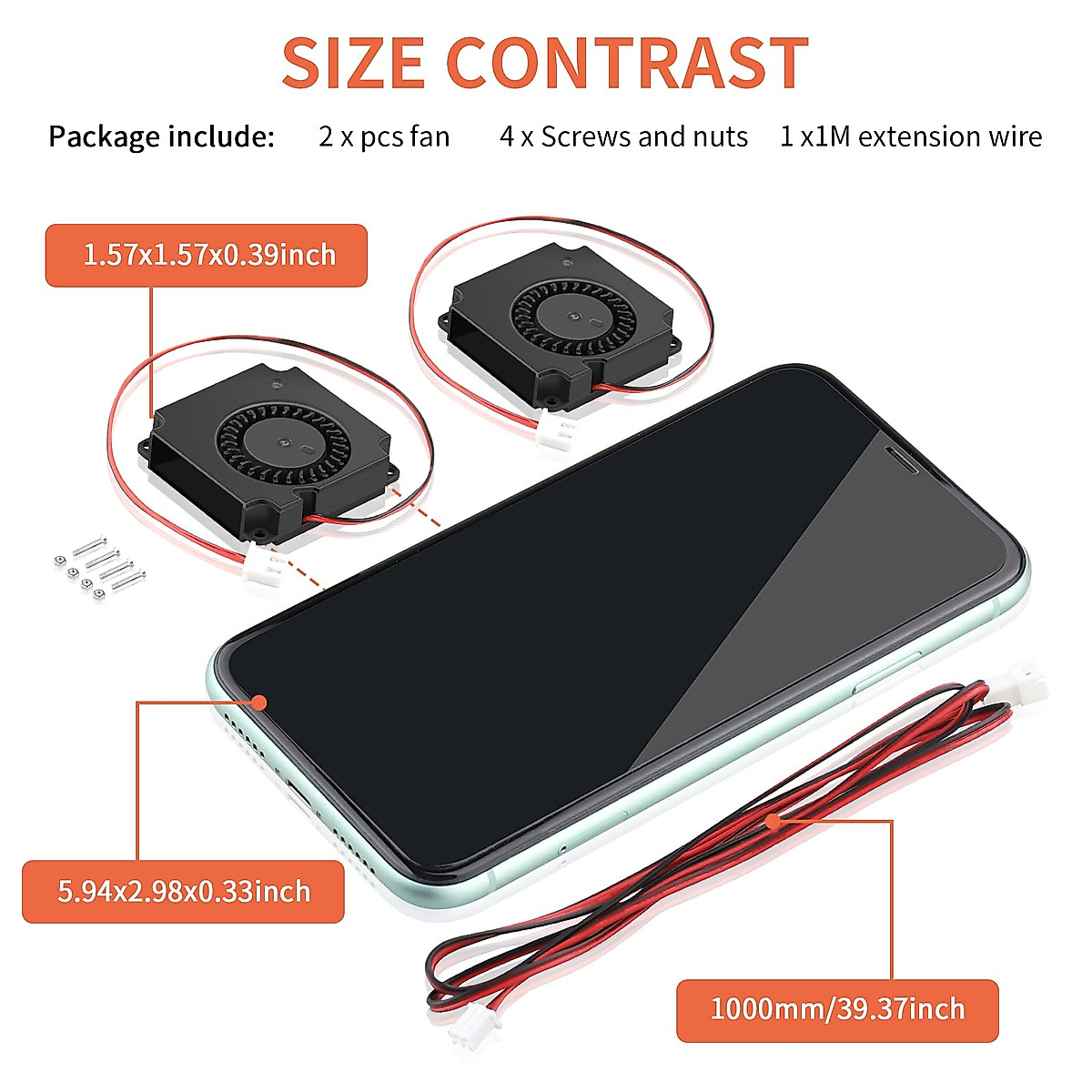 2Packs Wathai DC Blower Fan 4010 Radial Cooling Fan 5V 2 Pin DC 40mm x 10mm Dual Ball