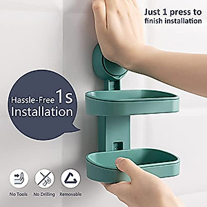 TAILI Suction Cup Storage Basket Set Pack of 2 Soap Holder + Shower Caddy Wall Mounted Organizer for Shampoo,Soap, Conditioner, Drill-Free with Vacuum Suction Cup for Kitchen & Bathroom