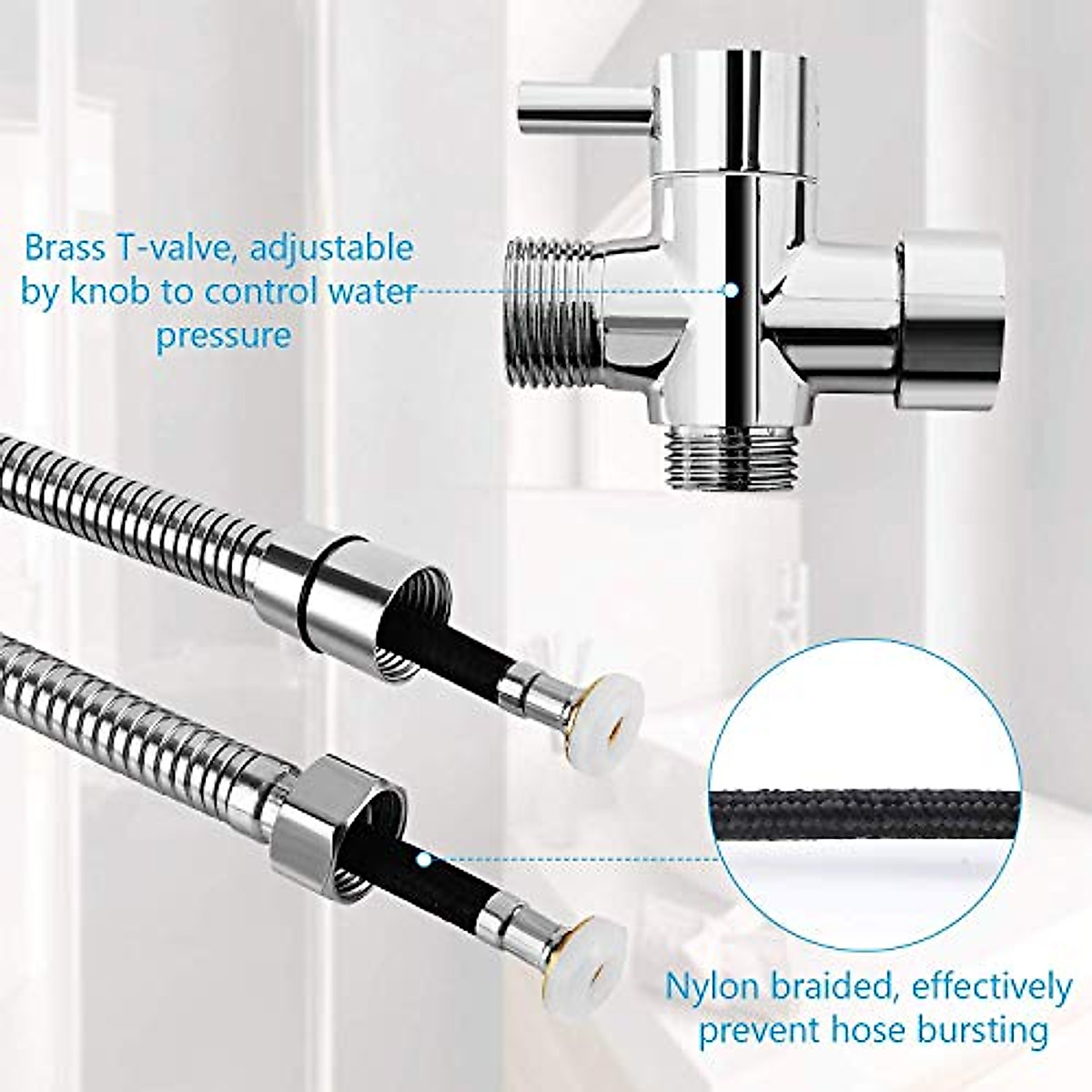 Handheld Bidet Sprayer for Toilet, Stainless Steel Bathroom Bidet Sprayer Set with Anti-Leaking Hose & 2 Water Pressure, Perfect for Feminine Wash, Cloth Diaper Cleaning, Baby Wash & Pets Shower