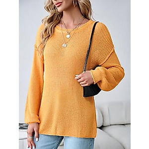 Danedvi Womens Long Sleeve Oversized Sweater Tops Crewneck Ribbed Knit Pullover See Through Lightweight Crochet Jumper Orange