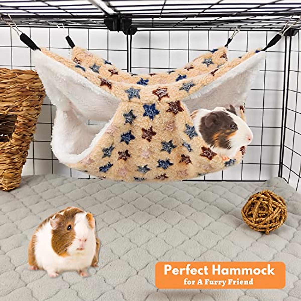 Tierecare 2 Pieces Rat Ferret Hammock Guinea Pig Hanging Bed Soft Hammock for Squirrel, Hamster Guinea Pig Hideout Cage Accessories for Small Animal
