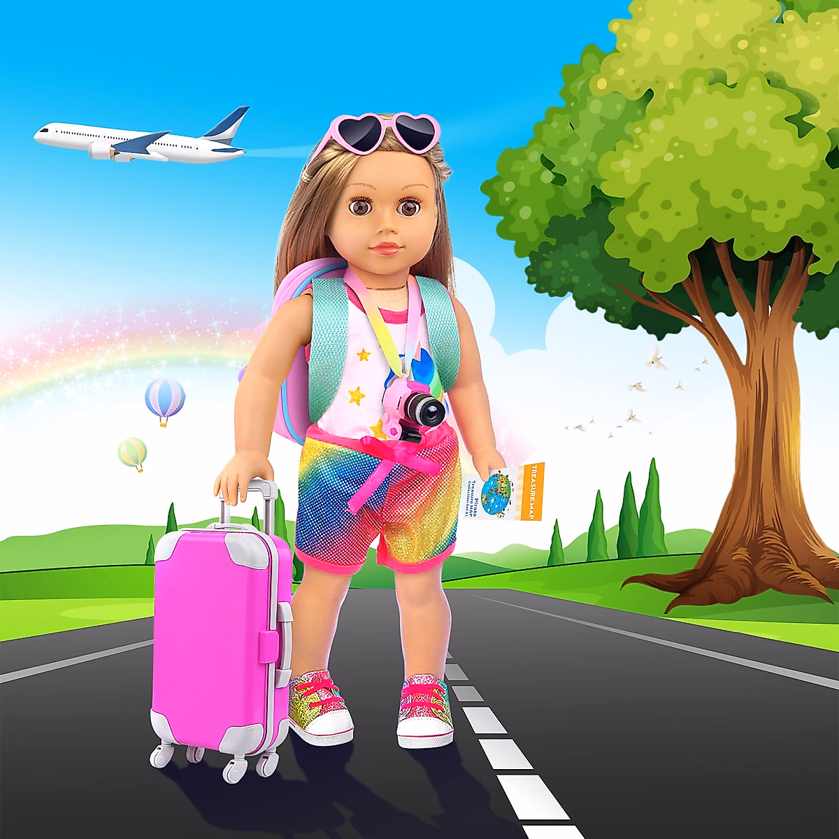 ZITA ELEMENT 24 Pcs 18 Inch American Doll Accessories Clothes and Suitcase Set Including 18 Inch Doll Clothes Suitcase Backpack and Other Travel Set