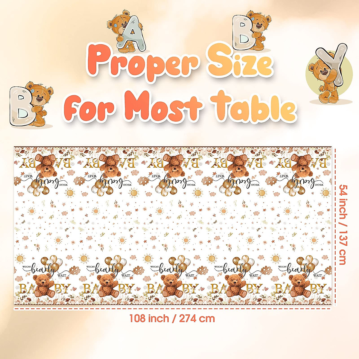 Tatuo 3 Pcs We Can Bearly Wait Baby Shower Tablecloth Decorations Teddy Bear Table Cover Balloon Bear Plastic Tablecloth for Bear Theme Birthday Baby Shower Party Decor, 54 x 108 Inch