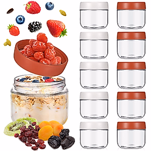 Zubebe 10 Pack 10oz Glass Jar with Lids Overnight Oats Container with Lid Wide Mouth Glass Mason Jars Airtight Yogurt Jars for Food Prep Condiment Salad Storage Refrigerator Dishwasher Safe