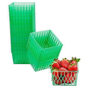 Cornucopia Pint Size Plastic Berry Baskets (48-Pack), 4-Inch Berry Boxes with Open-Weave Pattern, Ideal for Summer Picking & Crafts! (48 Boxes)