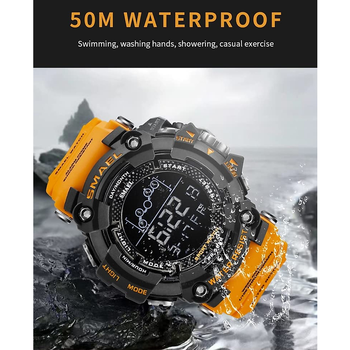 AIMES Men’s Sport Watches Military Outdoor Sports Digital Watch Waterproof Tactical Army Wristwatch Fashion Casual Watches (A-Orange)
