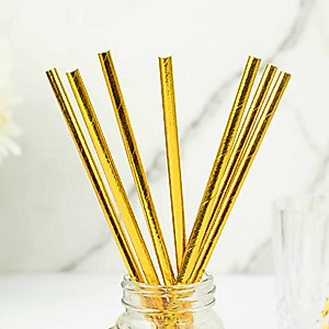 TABLECLOTHSFACTORY 50 Pack | 8" Metallic Gold Foil Food Grade Paper Drinking Straws, Biodegradable Disposable Party Straws