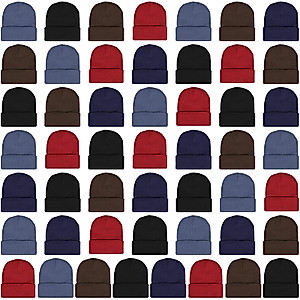 SATINIOR 50 Pieces Bulk Beanies Winter Hats Unisex Beanie Hats Knit Hats Knit Skull Caps Cold Weather Stocking Caps for Women Men