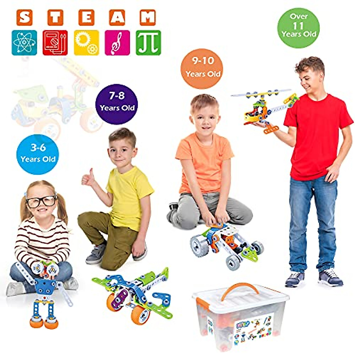 AIVIAI STEM Building Toys Set for Kids Education Construction Building Blocks Toy Learning Engineering Kit Toy for Boys and Girls Ages 5-12 Years Old, Christmas/Birthday Gift Idea (167 PCS)