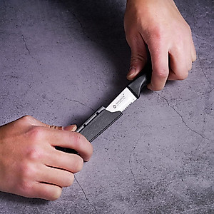 VSL VANSLENSON Multipurpose Kitchen Knife set 4 inch Paring Knife with Cover, Steak Knife, 5 inch Utility Knife, 5 inch Serrated Blade Knife Black Handle (Set of 4 mixed combo)