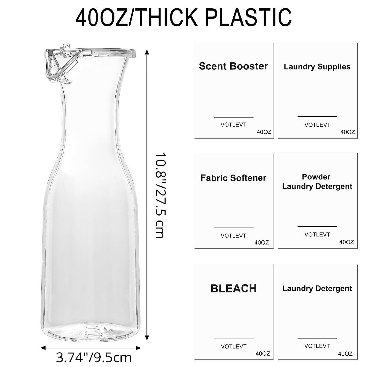 VOTLEVT 40OZ Laundry Detergent Dispenser, Laundry Soap Dispenser, Fabric Softener Dispenser, Liquid Laundry Detergent Holder Container Organizer, Laundry Room Organization and Storage, 3 Pack