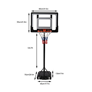 5.6~7ft Height Adjustable Portable Basketball System, Adjustable Basketball Hoop Portable Backboard System, 31.5 Inch Backboard, w/ 2 Wheels, Fillable Base (White)