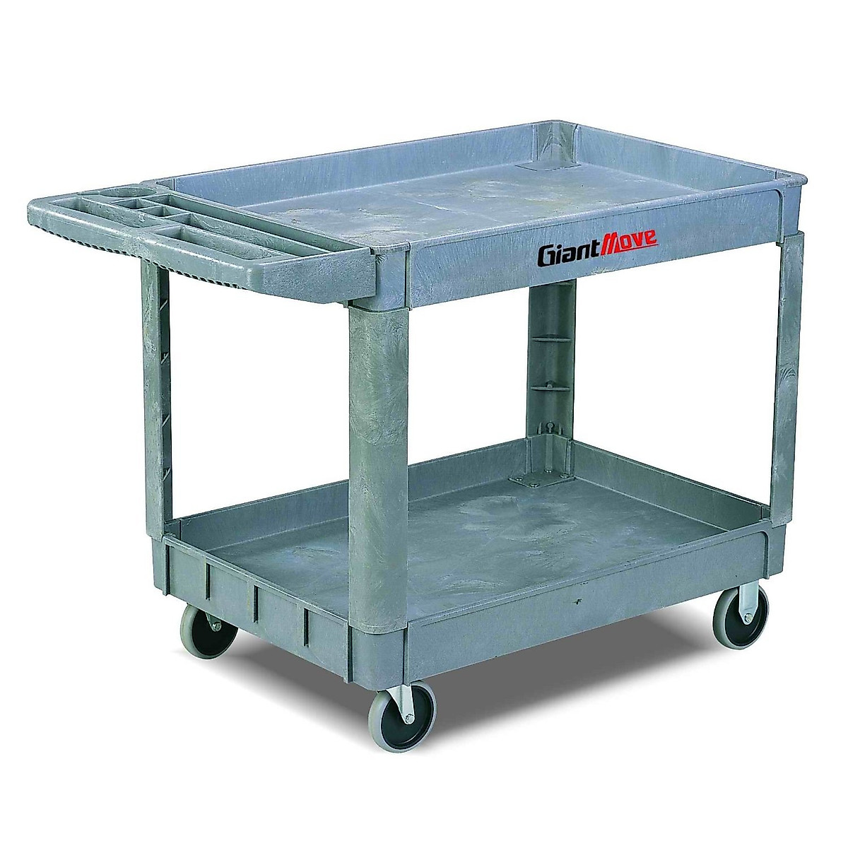 Giant Move AK-H252A Plastic Utility Cart, 500 lbs Capacity, 37" Length x 26" Width x 33" Height, 2 Shelves, Gray