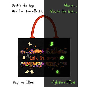 Let's Tote Halloween Canvas Candy Tote Bag With Handle, Ghosts Glow In The Dark, Great Pumpkin Halloween Party Gift. Reusable Bag for Trick or Treat, Candy Bucket. (Large)