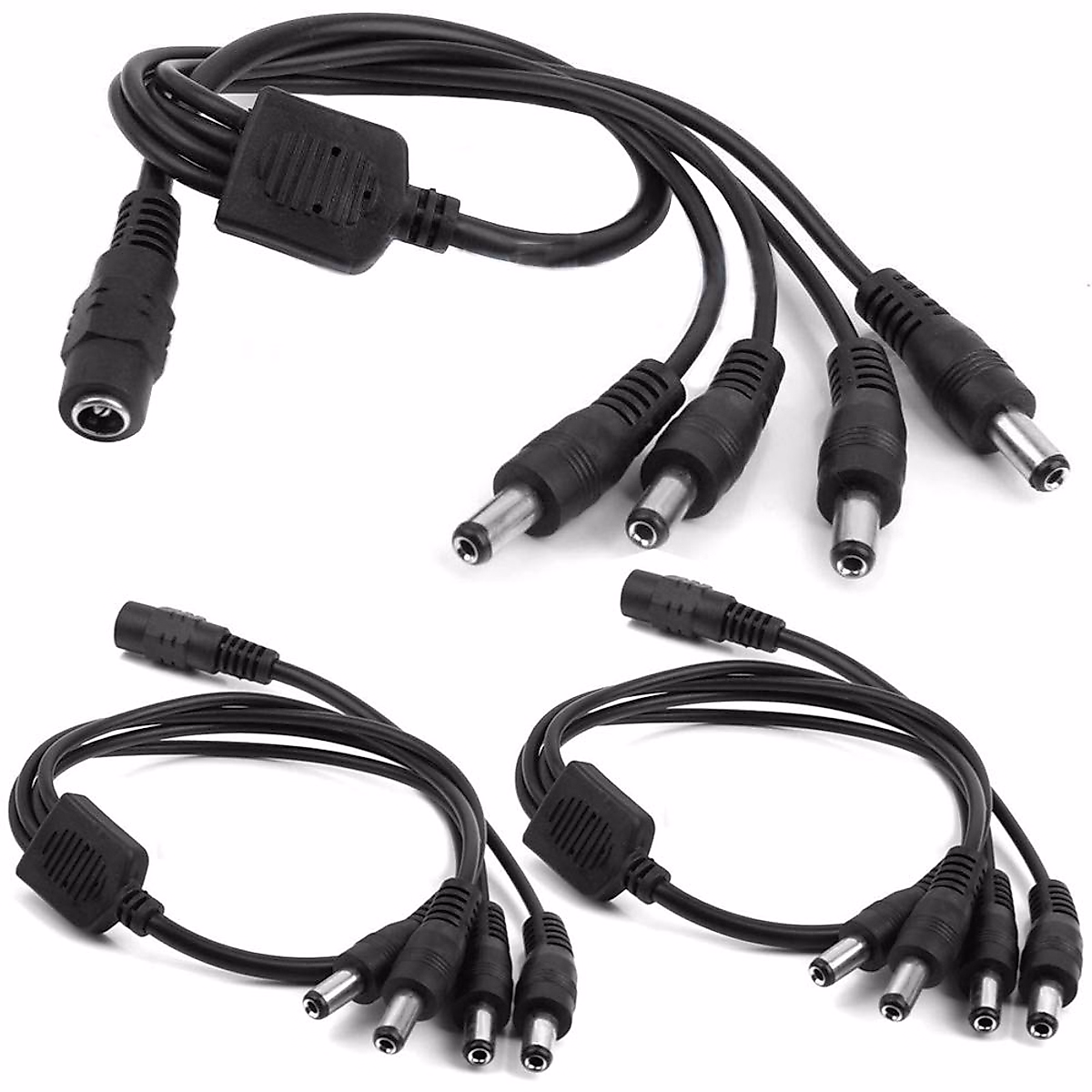 exgoofit 3-Pack DC 1 Female to 4 Male Way Output Power Splitter Cable Y Adapter for CCTV Security Cameras and LED Strip Lights