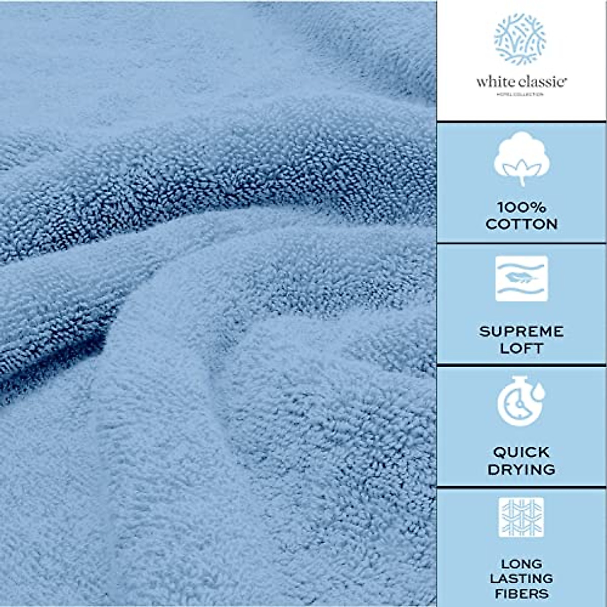 White Classic Luxury Light Blue Bath Towel Set Luxury Bath Mat | 2 Pack Luxury Bath Sheet | 2 Pack Bundle (Light Blue)