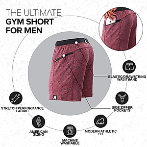 Anthem Athletics Hyperflex 7 Inch Men's Workout Shorts - Zipper Pocket Short for Running, Athletic & Gym Training - Iron Oxblood G2 - Large