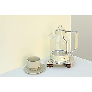 Electric Kettle, ASCOT Glass Electric Tea Kettle 1.6L 1500W Retro Tea Heater & Hot Water Boiler, No Plastic, BPA-Free, Cordless, with Auto Shut-Off and Boil-Dry Protection (Creme)