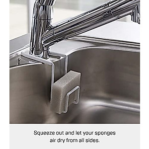 YAMAZAKI home 4388 Faucet-Hanging Sponge Holder-Kitchen Organizer Sink Rack Basket, One Size, White