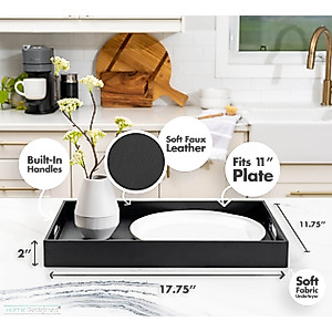Home Redefined Beautiful Modern Elegant 18"x12" Rectangle Classic Black Faux Leather Decorative Ottoman Coffee Table Perfume Living Room Kitchen Serving Tray with Handles for All Occasion's