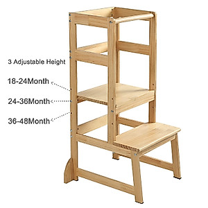 Kitchen Step Stool for Toddlers,Wiifo Adjustable Height Kids Learning Stool, Toddler Standing Tower(Natural)