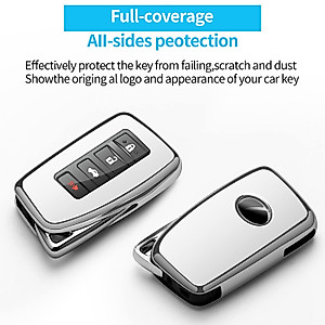 Compatible with Lexus Key Fob Cover with Keychain Soft TPU 360 Degree Protection Key Shell Case for RX ES GS LS NX RS GX LX RC LC Smart Key-Silver