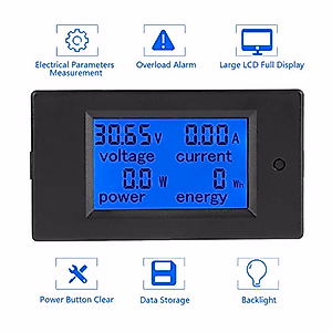 PEACEFAIR PZEM-051 LCD Display DC 6.5-100V Digital Electric Power Energy Voltage Current Meter Power Energy Battery Monitor Amperage Meter Gauge with Built-in Shunt(50A Shunt)
