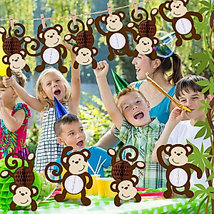 Kanayu 12 Pcs Monkey Cutouts Jungle Party Decorations Honeycomb Monkeys Jungle Themed Party Decorations Monkeys Hanging Banner Decor for Birthday Baby Shower Supplies Room Wall Decor(Cute Monkey)
