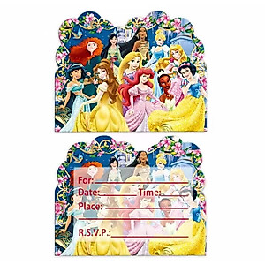 ANTOUT 20 Pink Princess theme birthday party invitation cards, Princess theme birthday party invitation cards for children Princess birthday party supplies.