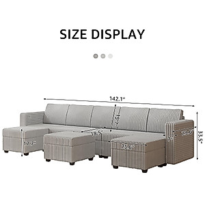 Wimarsbon U Shaped Sofa-Modular Sectional Sofa Couch, Modern Faux Mink Fur Sectional Couches Modular Sofa with Storage Ottoman, Comfy Modular Sofa Couch for Living Room(Grey, 5+3)