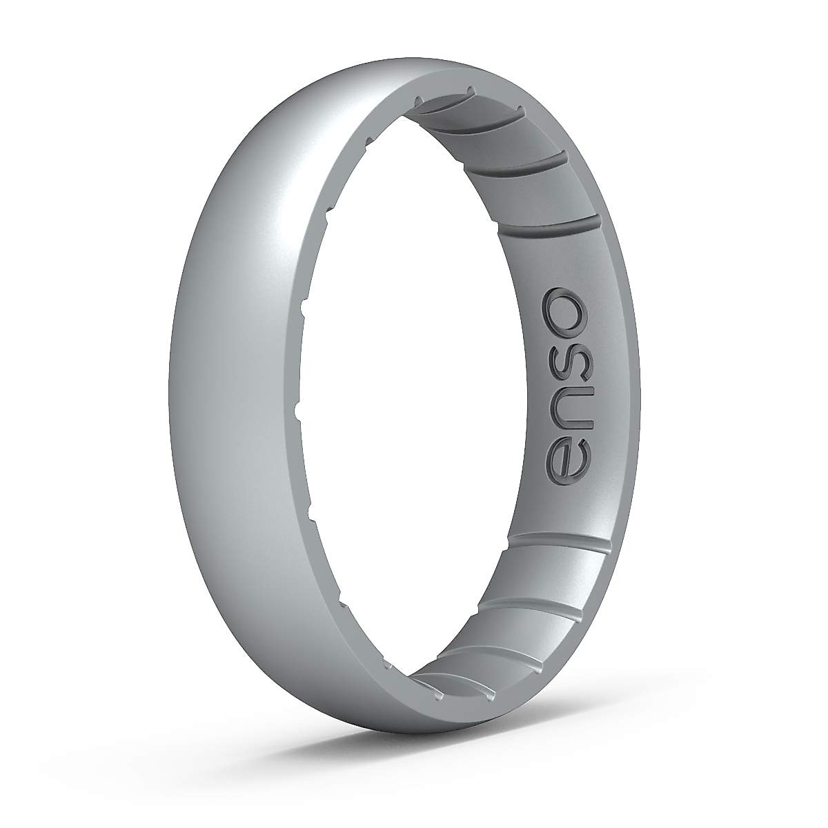 Enso Rings Thin Elements Silicone Ring Infused with Precious Elements – Stackable Wedding Engagement Band – 4.3mm Wide, 1.75mm Thick (Silver, 7)
