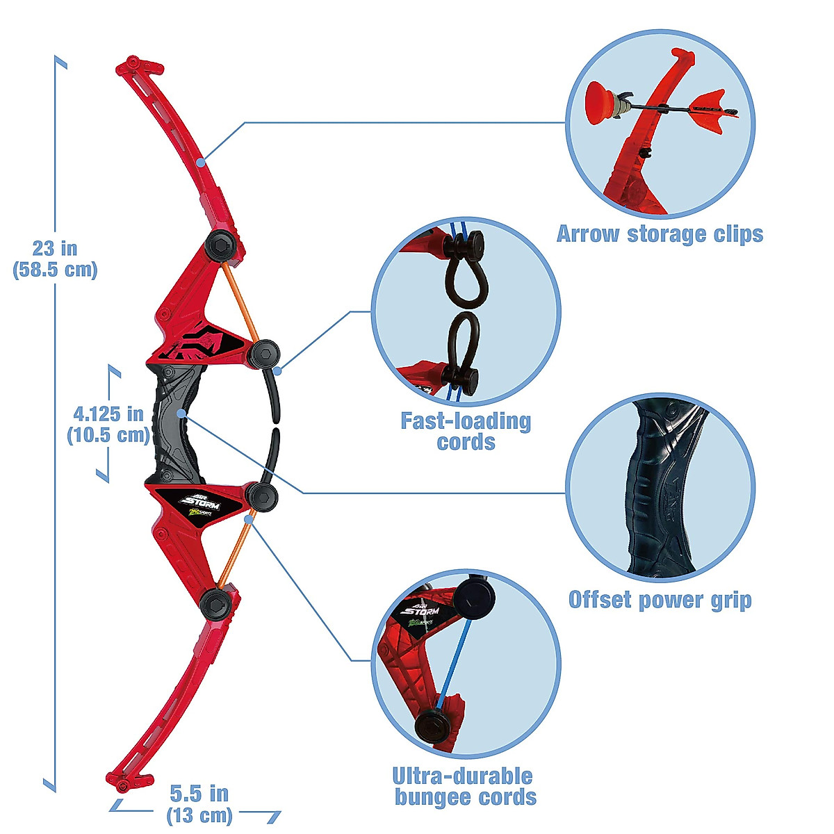 Zing Air Storm Z-Tek Bow Dual Pack - 1 Red Bow, 1 Blue Bow, 6 Zonic Whistle Arrows and 6 Suction Cup Arrow, Shoots Arrows Up to 155 Feet, for Ages 14 and up