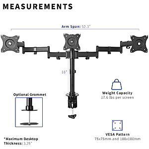 VIVO Triple Monitor Adjustable Heavy Duty Mount, Articulating Stand for 3 LCD Screens up to 24 inches STAND-V003M