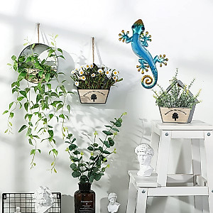 Songjum Metal Gecko Outdoor Decor, 15 Inch Metal Gecko Wall Decoration, Large Hanging Lizard Wall Decor Art Sculpture for Home Bedroom Yard Fence Kitchen (blue)