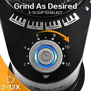 Homtone Electric Coffee Grinder Conical Burr, Adjustable Stainless Steel Burr Coffee Grinder with 14 Precise Grind Setting, 12 Cup Coffee Grinder for Espresso, Drip Coffee, French Press
