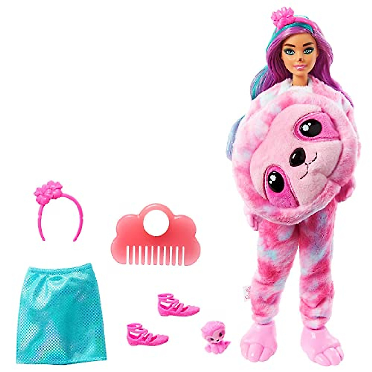 Barbie Cutie Reveal Doll, Fantasy Series Sloth Plush Costume, 10 Surprises Including Mini Pet & Color Change