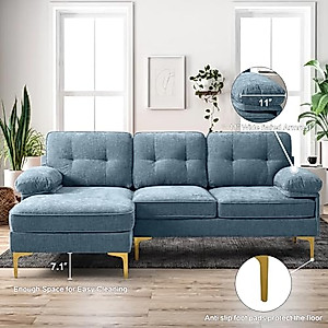 EASELAND 82" L-Shape Sofa with Reversible Chaise Lounge, Convertible Sectional Sofa Couch, Chenille Modern Sofa Couch for Living Room, Apartment and Office, Removable Cover (Light Blue)
