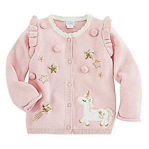 Mud Pie Girls' Kids Baby Magical Unicorn Dreams Cardigan Sweater, Pink, Large (4T-5T)