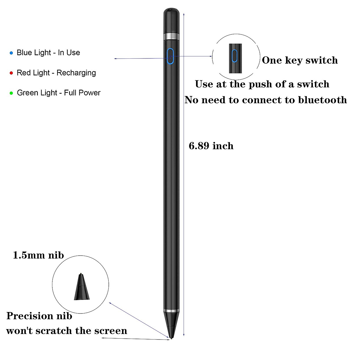 Stylus Pens for Touch Screens, Active Stylus Pens for Samsung iPhone,LG,ipad, Smart Phone and Tablets Drawing&Writing (Black)